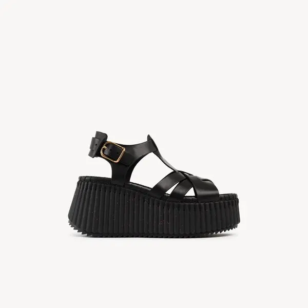 Chloé Nama Wedge Sandals - Black