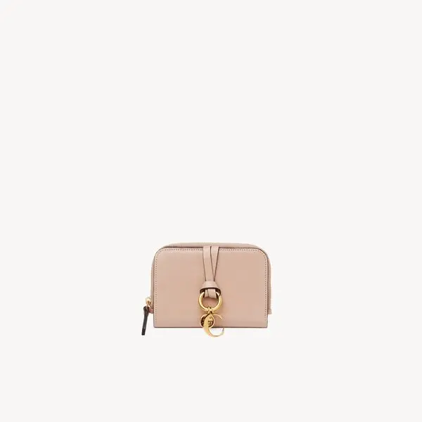 Chloé Alphabet Bi-fold Wallet In Shiny Leather - Deep Beige