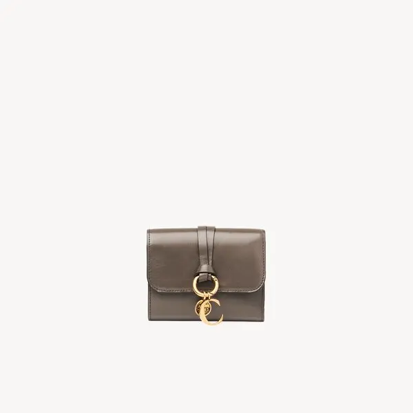 Chloé Small Alphabet Tri-fold In Shiny Leather - Flannel Grey