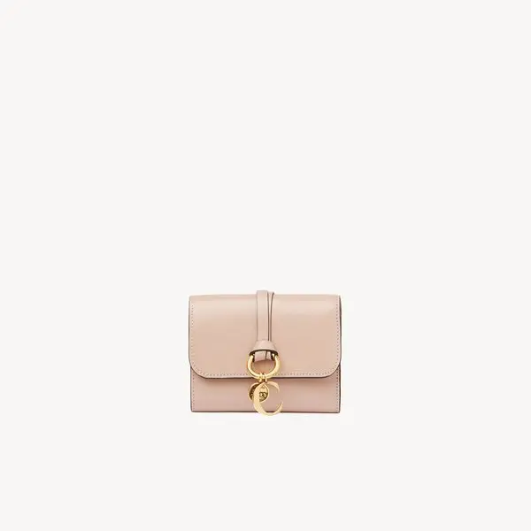 Chloé Small Alphabet Tri-fold In Shiny Leather - Deep Beige