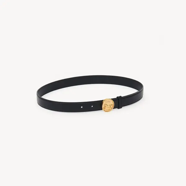 Chloé Horse Medal Leather Belt - Black