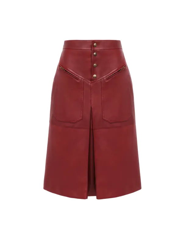 Chloé Knee-length Leather Skirt - Dark Ruby