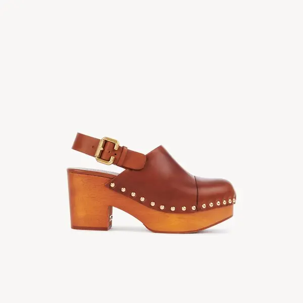 Chloé Jeannette Wedge Clogs - Ginger Brown