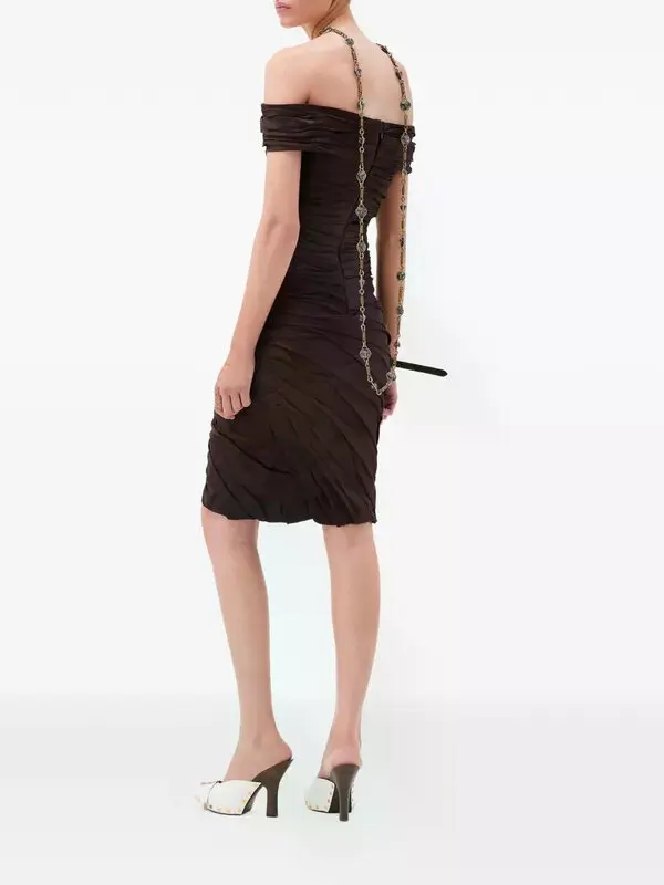 Versace Off-shoulder Draped Envers-satin Midi Dress