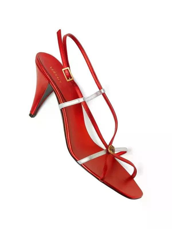 Versace Valentina Metallic Stiletto Sandals 80mm - Red