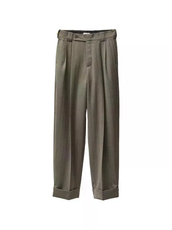 Versace Pinstripe Wool Twill Oversized Trousers - Grey