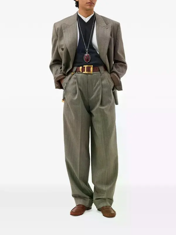 Versace Pinstripe Wool Twill Oversized Trousers - Grey