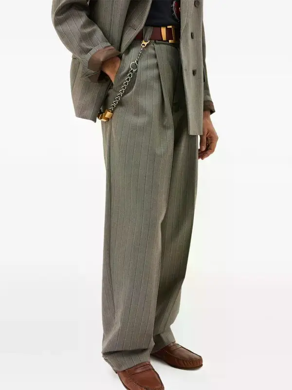 Versace Pinstripe Wool Twill Oversized Trousers - Grey