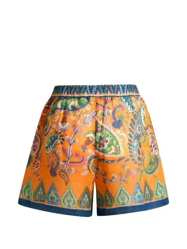 Etro Paisley Print Ramie Shorts - Orange