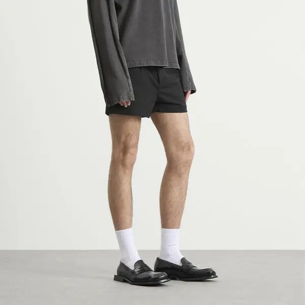 ENTIRE STUDIOS Compact Pleated Wool Blend Shorts - Black Wool