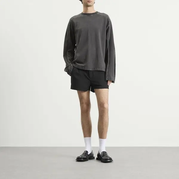 ENTIRE STUDIOS Compact Pleated Wool Blend Shorts - Black Wool