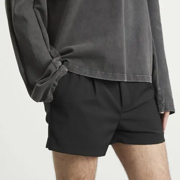ENTIRE STUDIOS Compact Pleated Wool Blend Shorts - Black Wool