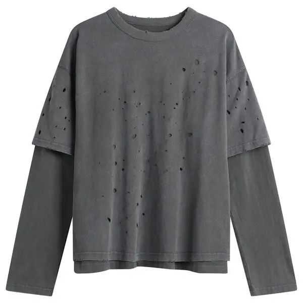BEAMS Layered Damage Long Sleeve T-shirt