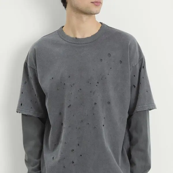 BEAMS Layered Damage Long Sleeve T-shirt