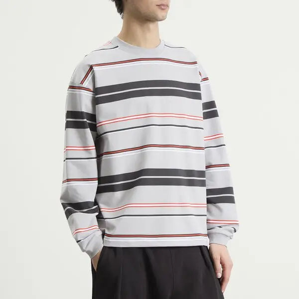 BEAMS Multi Stripe Long Sleeve T-shirt - Light Grey