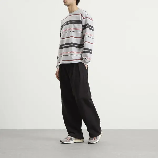BEAMS Multi Stripe Long Sleeve T-shirt - Light Grey