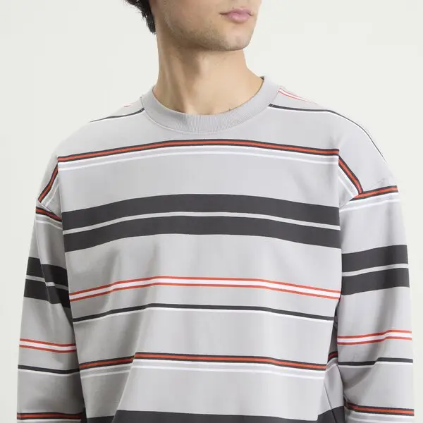 BEAMS Multi Stripe Long Sleeve T-shirt - Light Grey