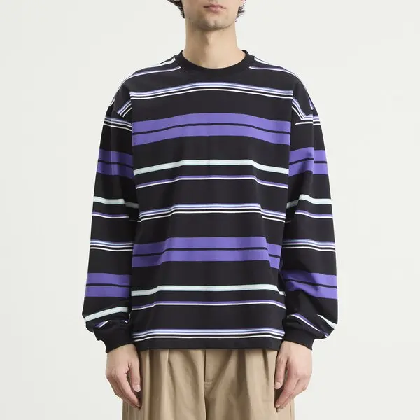 BEAMS Multi Stripe Long Sleeve T-shirt - Black
