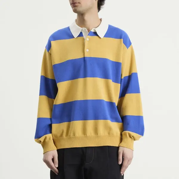 BEAMS 7 Gauge Stripe Knit Rugby Shirt - Yellow