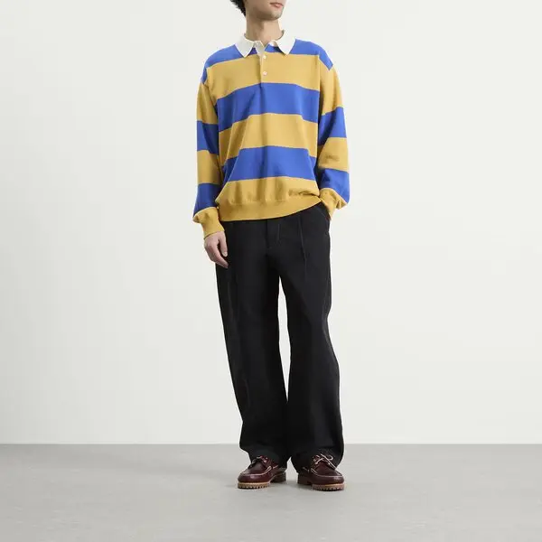 BEAMS 7 Gauge Stripe Knit Rugby Shirt - Yellow