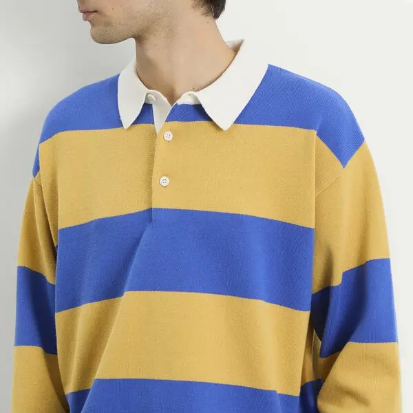 BEAMS 7 Gauge Stripe Knit Rugby Shirt - Yellow