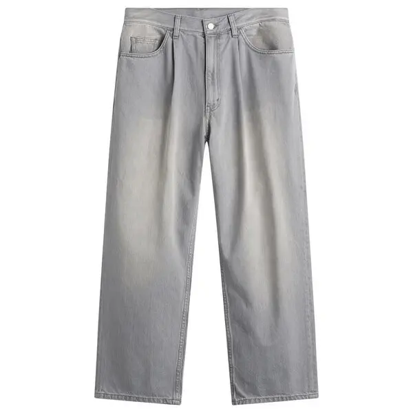 BEAMS Wide Pleated Taper Denim Jeans - Grey