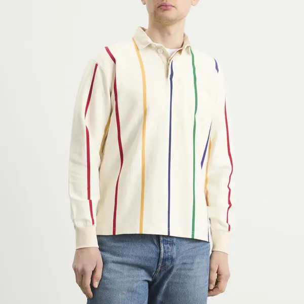 DRAKE'S Colourful Vertical Stripe Rugby - White Multi