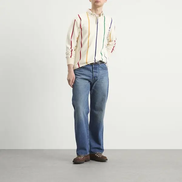 DRAKE'S Colourful Vertical Stripe Rugby - White Multi