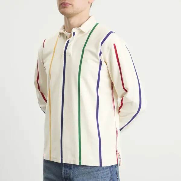 DRAKE'S Colourful Vertical Stripe Rugby - White Multi