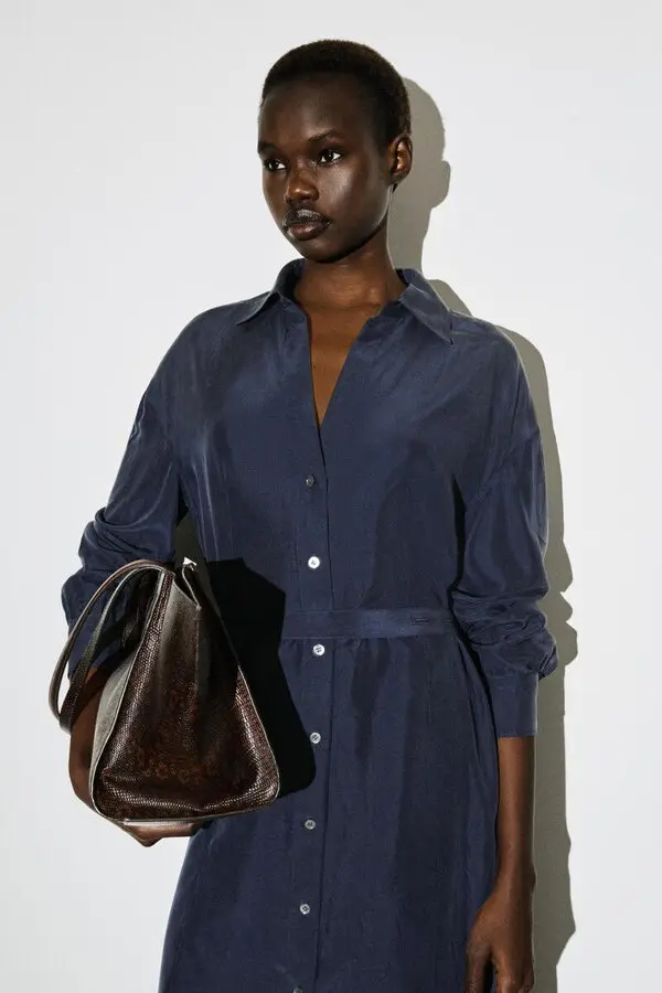 Cos Gathered Crinkled-silk Midi Shirt Dress
