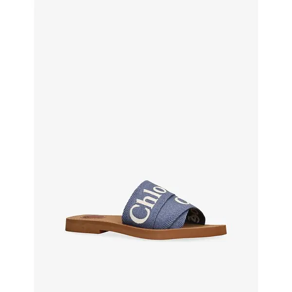 Chloé Woody Canvas Sandals - Mid Blue