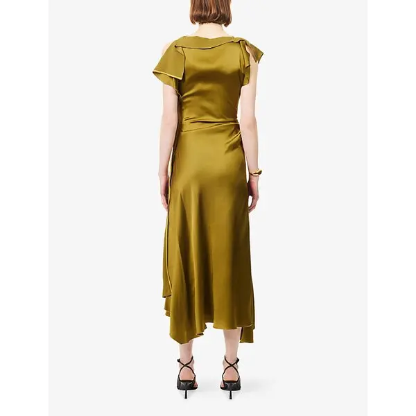 Victoria Beckham Sleeveless Draped Satin Midi Dress - Moss