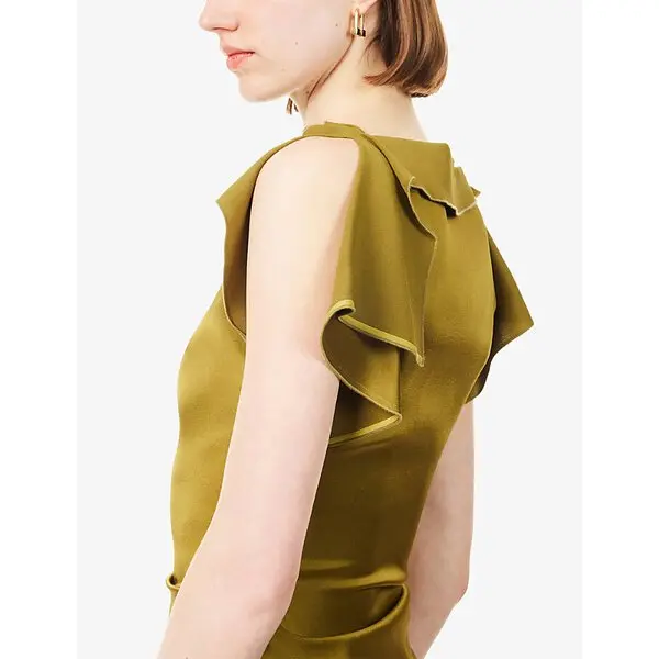 Victoria Beckham Sleeveless Draped Satin Midi Dress - Moss