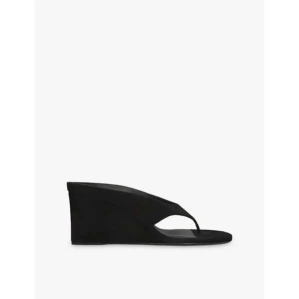 Alaïa Tong 75 Suede Wedge Sandals - Black