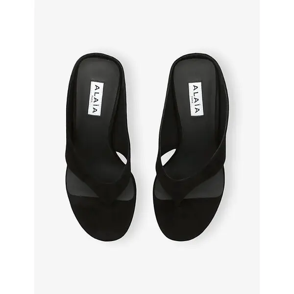 Alaïa Tong 75 Suede Wedge Sandals - Black