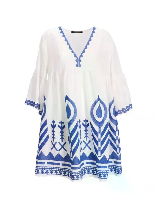 Greek Archaic Kori Printed V-neck Mini Dress - White