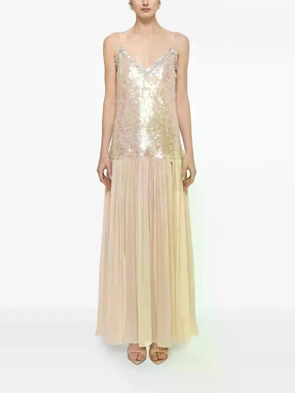 NISSA Sequin Maxi Dress With Deep V-neck And Spaghetti Straps