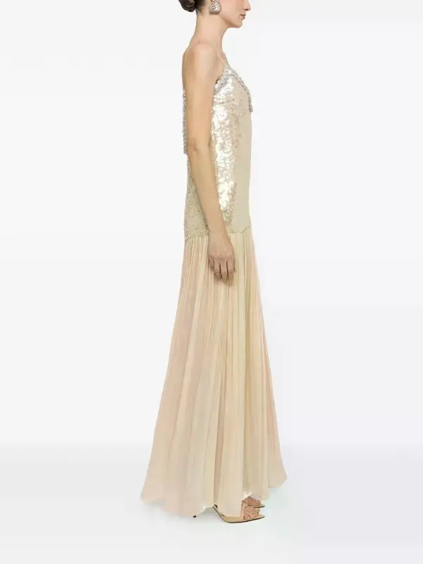 NISSA Sequin Maxi Dress With Deep V-neck And Spaghetti Straps