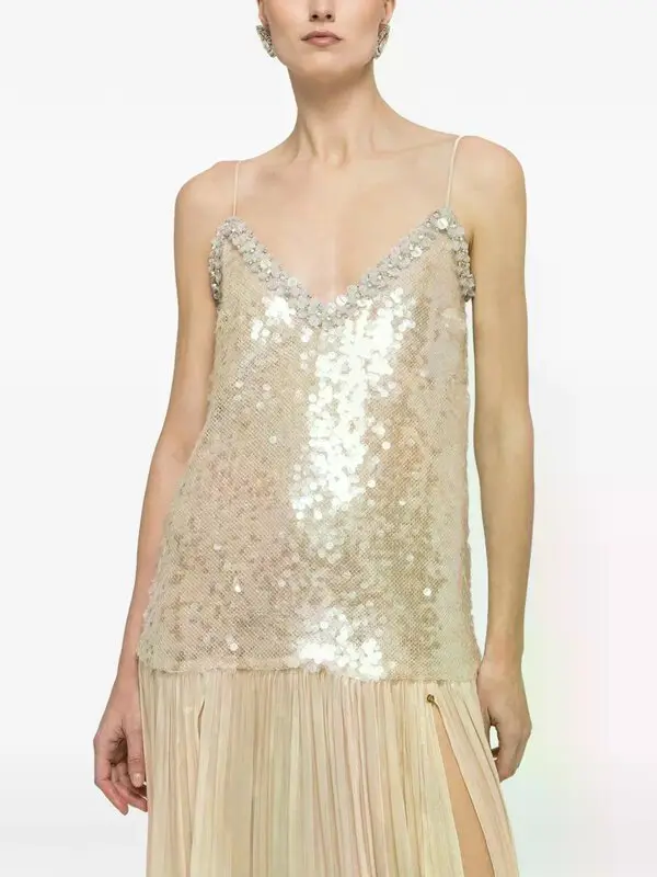 NISSA Sequin Maxi Dress With Deep V-neck And Spaghetti Straps