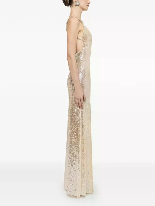 NISSA Backless Sequin Embellished Maxi Dress