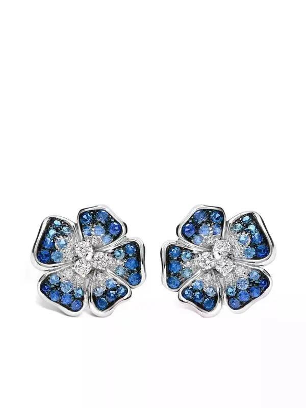 LEO PIZZO 18kt White Gold Flora Diamond And Sapphire Earrings - Silver