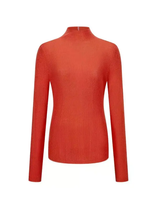 Shanghai Tang Mock-neck Ribbed Knit Sweater