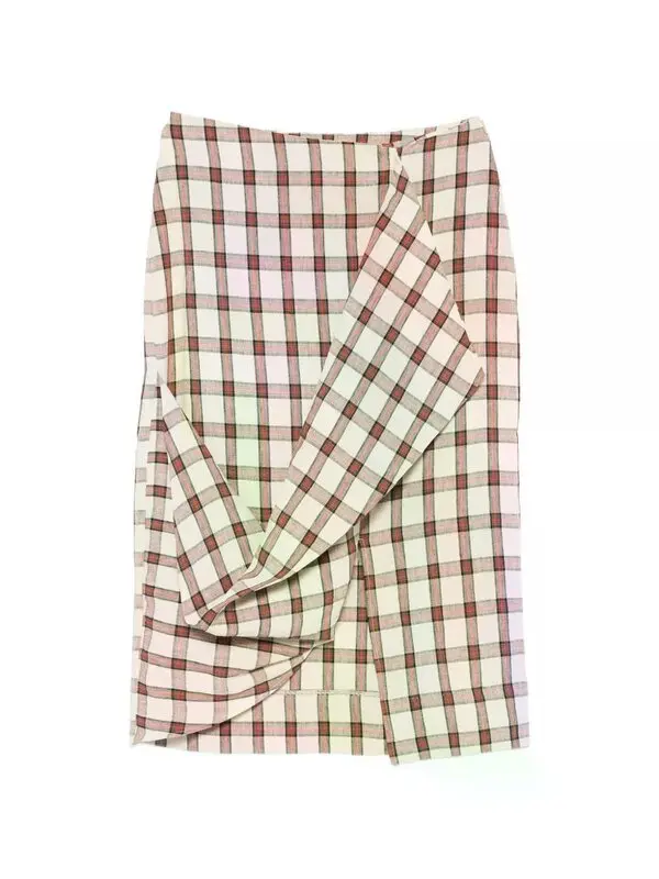 RÓHE Checkered Draped Midi Skirt - Neutrals