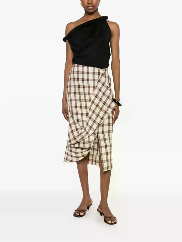 RÓHE Checkered Draped Midi Skirt - Neutrals