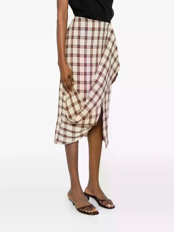 RÓHE Checkered Draped Midi Skirt - Neutrals