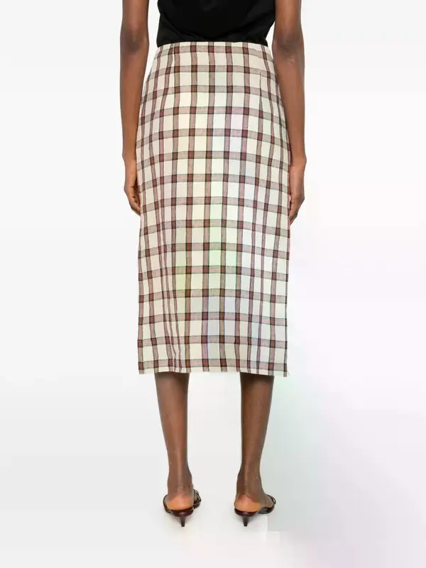 RÓHE Checkered Draped Midi Skirt - Neutrals