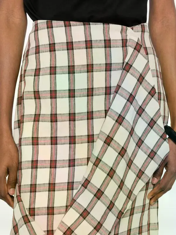 RÓHE Checkered Draped Midi Skirt - Neutrals