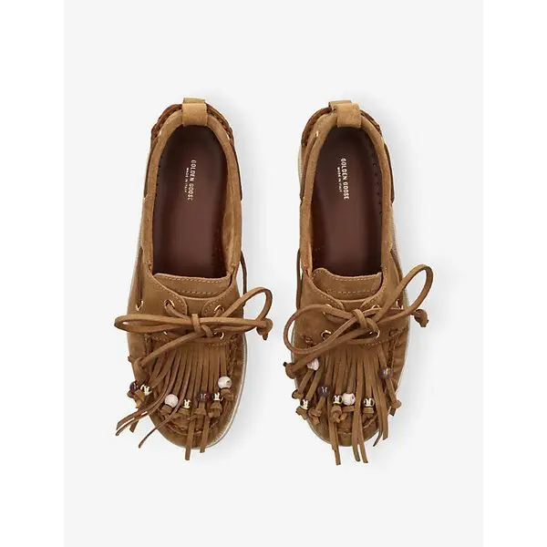 GOLDEN GOOSE Suede Boat Shoes With Fringe Detail - Camel