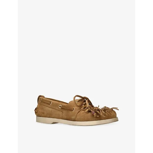 GOLDEN GOOSE Suede Boat Shoes With Fringe Detail - Camel