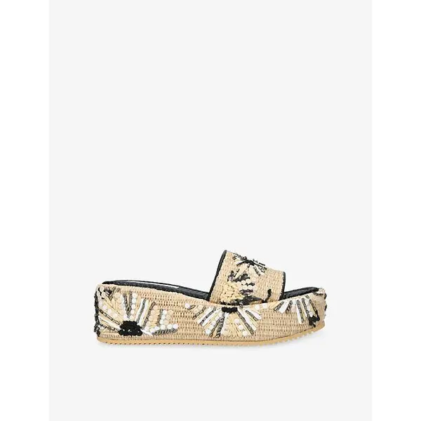 Steve Madden Decor Embroidered Raffia Mules - Black/comb